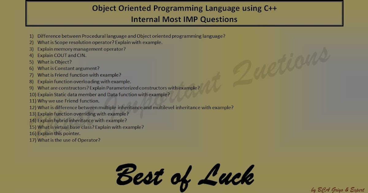 Object Oriented Programming Language Using C Most