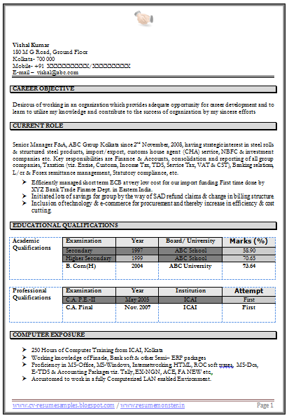 Over 10000 CV and Resume Samples with Free Download: CV Format For ...
