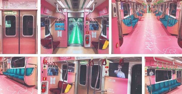 Seoul subway decorated in pink for BTS
