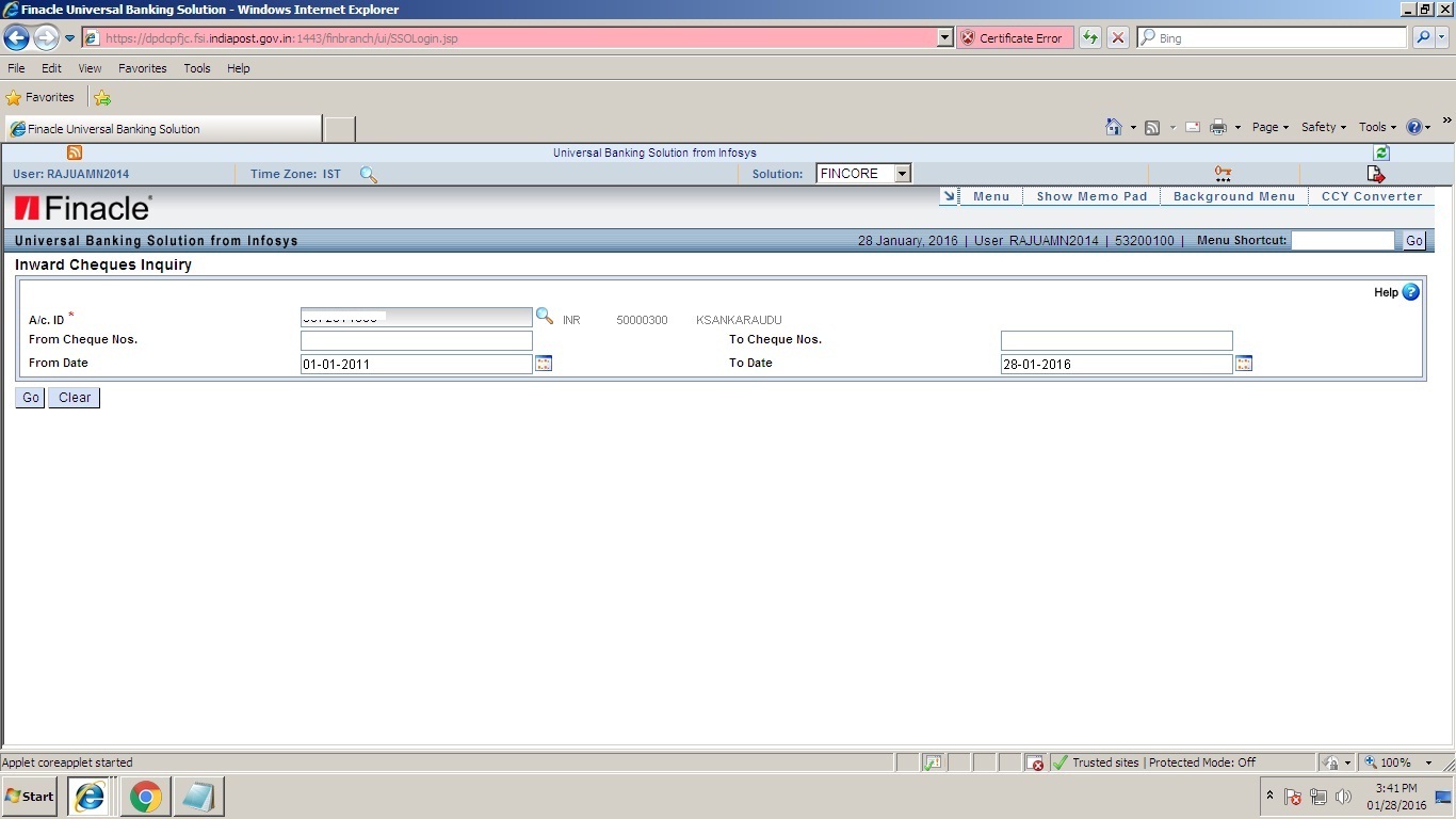 DOP Finacle Tutorials: Procedure for Inward Clearing Inquiry for a ...