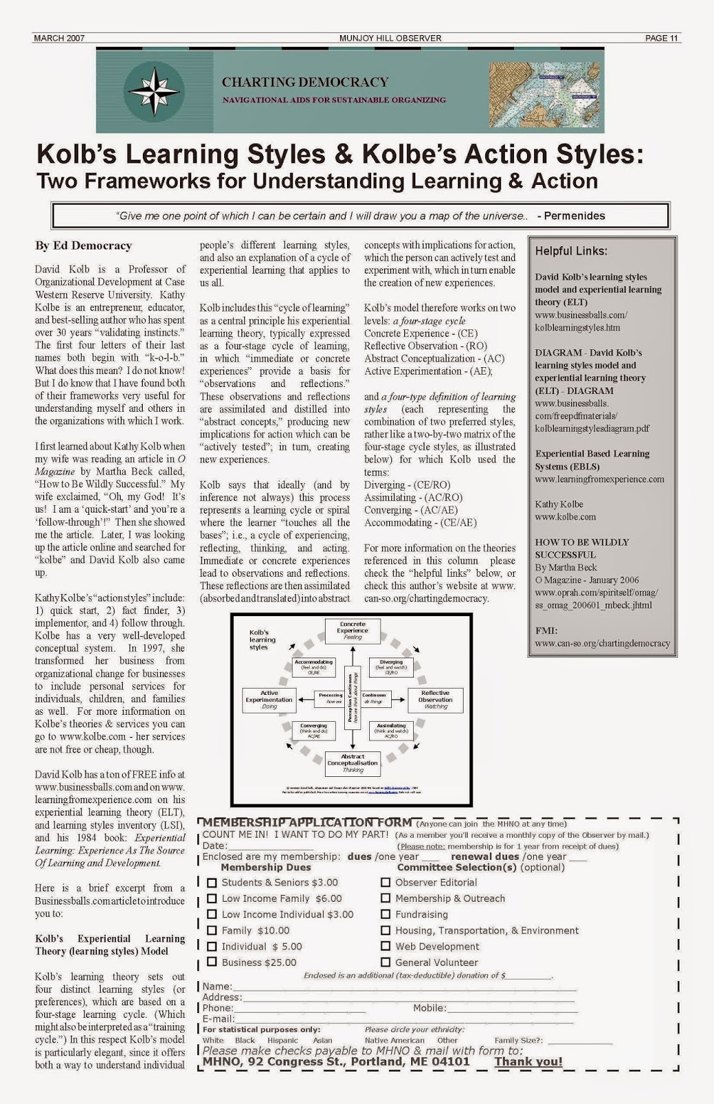 CHARTING DEMOCRACY ... Sustainable Organizing: 2007 MAR | Kolb’s ...