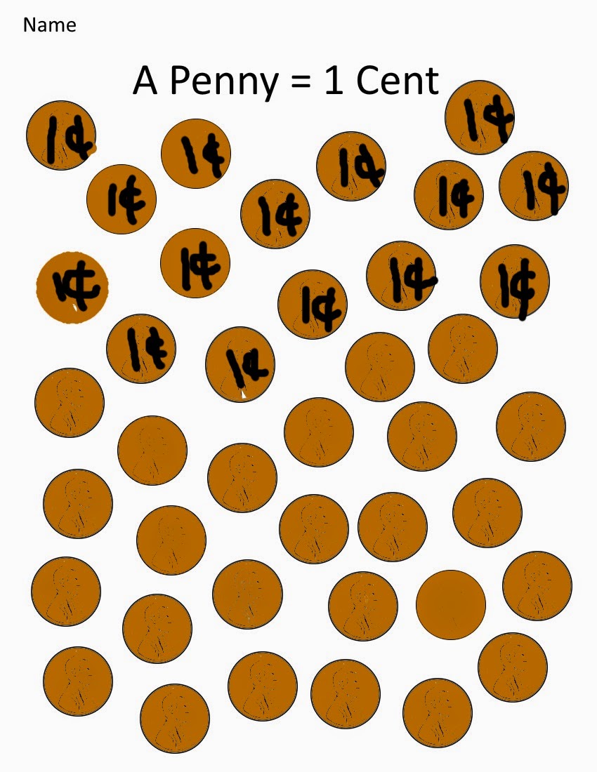 Kindergarten and Mooneyisms: Coins, Part One: A Penny = 1 Cent