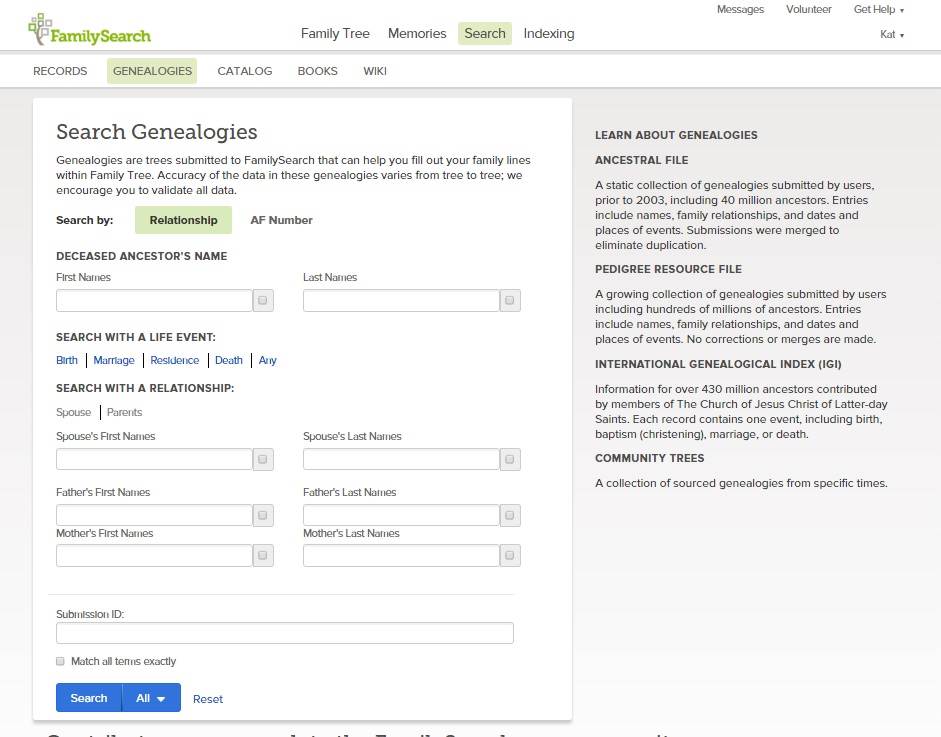 MCDL Genealogy: Family Search Web Site