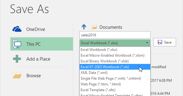 EXCEL 97-2003 Formatında Kaydetme