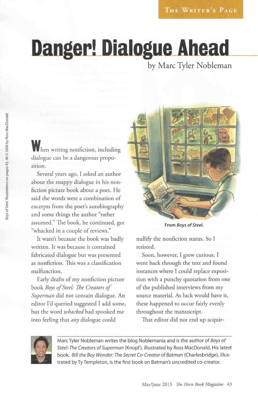 Noblemania: "Danger! Dialogue Ahead" article in "Horn Book"