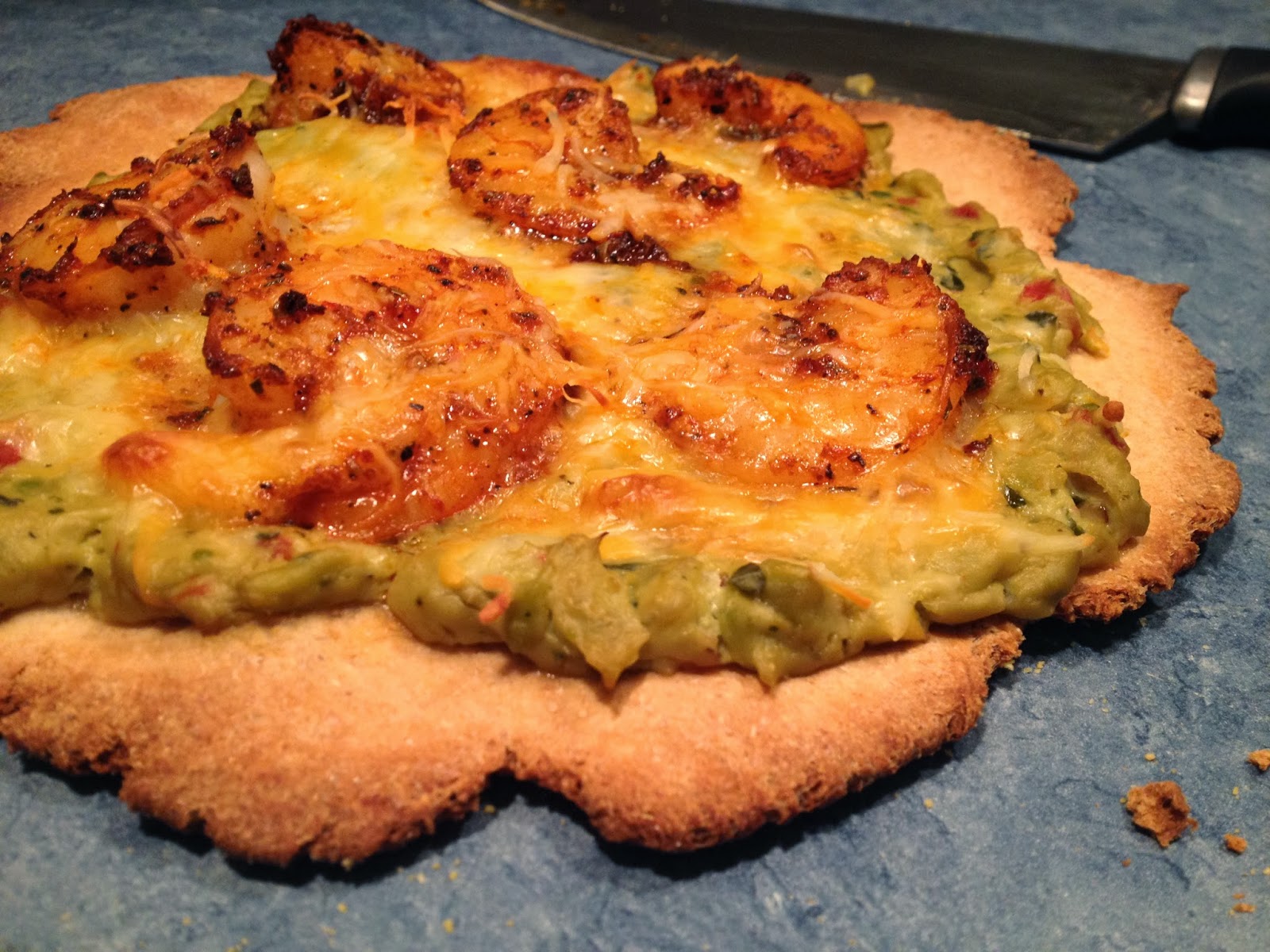 Chipotle Cajun Shrimp Flatbread with Guacamole