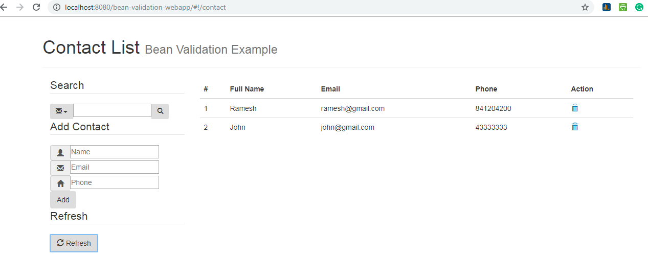 Jersey Rest Angular Js Bean Validation Webapp Example