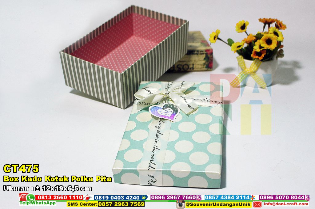 Box Kado Kotak Polka Pita | Souvenir Pernikahan