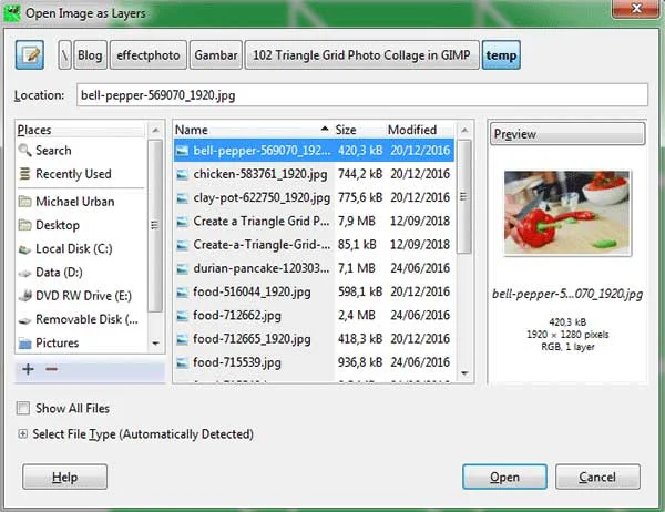 PhotoEffect: Triangle Grid Photo Collage in GIMP [Free Template]