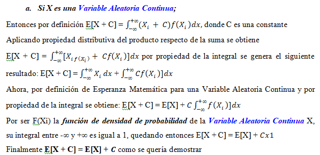 PROPIEDADES DE LA ESPERANZA MATEMÁTICA (Demostración)
