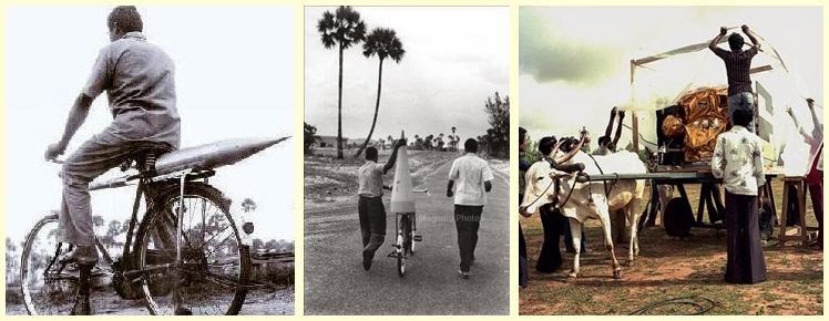 ISRO: Rocket nose cone being carried on a bicycle at Thumba in the 70s ...