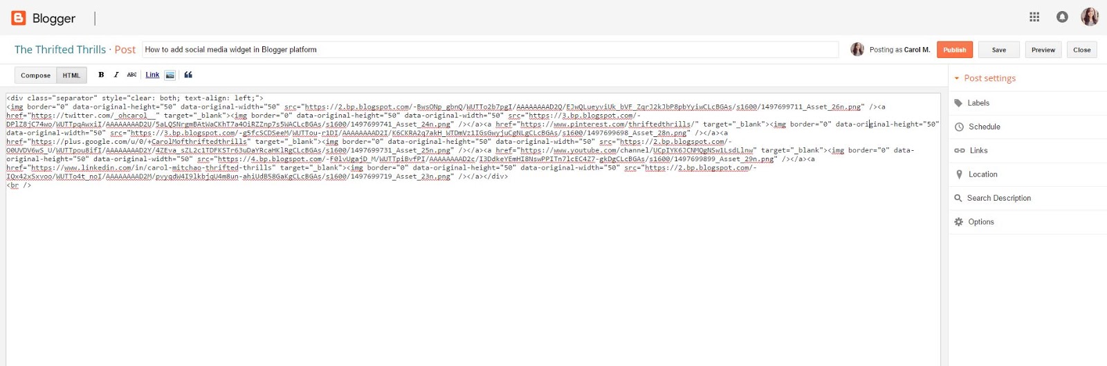 How to Add Social Media Icons on Your Sidebar in Blogger - Thrifted Thrills