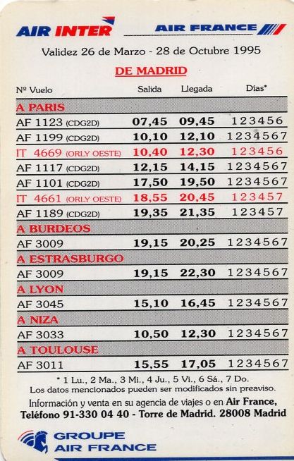 Airline memorabilia: Air Inter / Air France (1995), Madrid