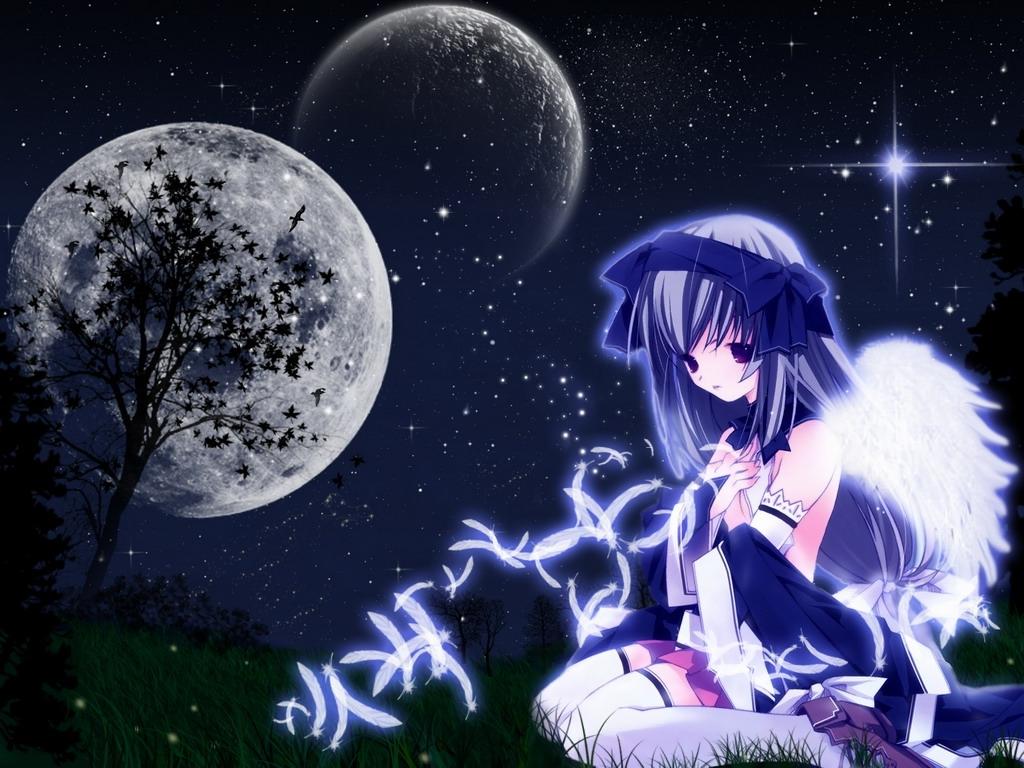 Cartoon Pictures: Anime Girl Enjoying The Magical Moon