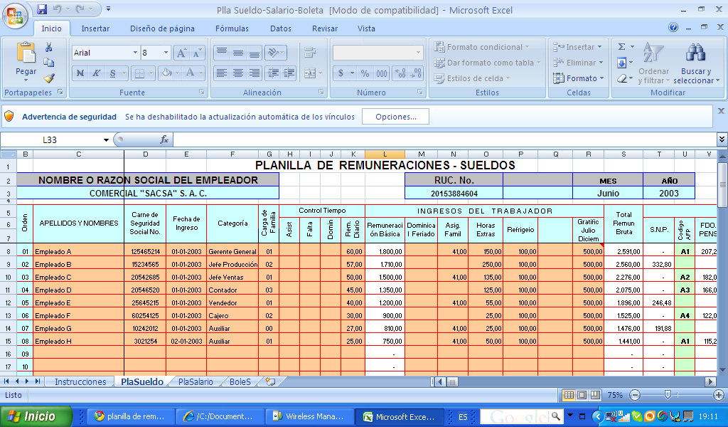 Calculo de elementos del costo: Planilla de remuneraciones