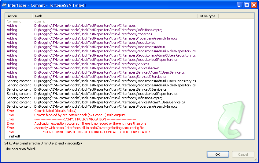 Professional .NET Articles: SVN Pre-Commit hook in C# for checking code coverage thresholds of ...