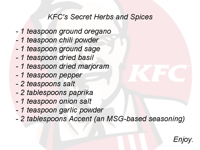 An Evening Meal: KFC Secret Recipe Revealed!
