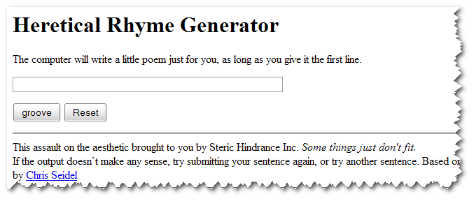 Uncle Ersatz' Digital Ephemera: Heretical Rhyme Generator