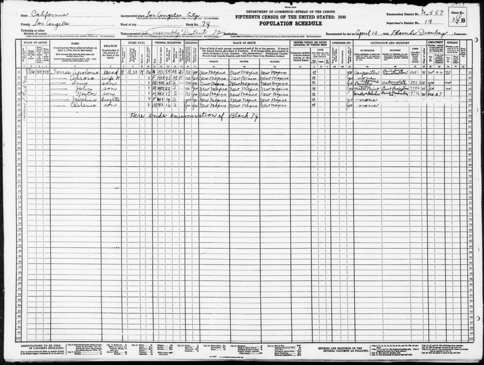 The Baca / Douglas Genealogy and Family History Blog: Images of 1930 US Census Showing Crespin ...