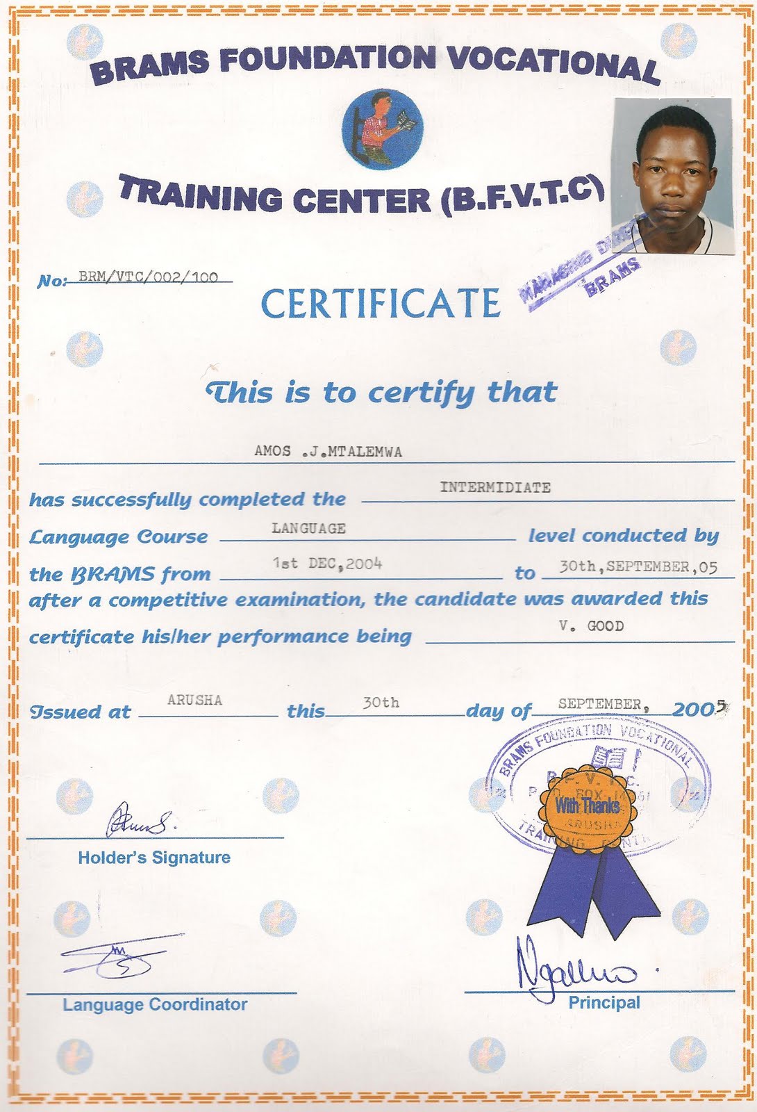 Professional Tourguide School-Graduate: 33. Amosi Mutalemwa, Graduate.