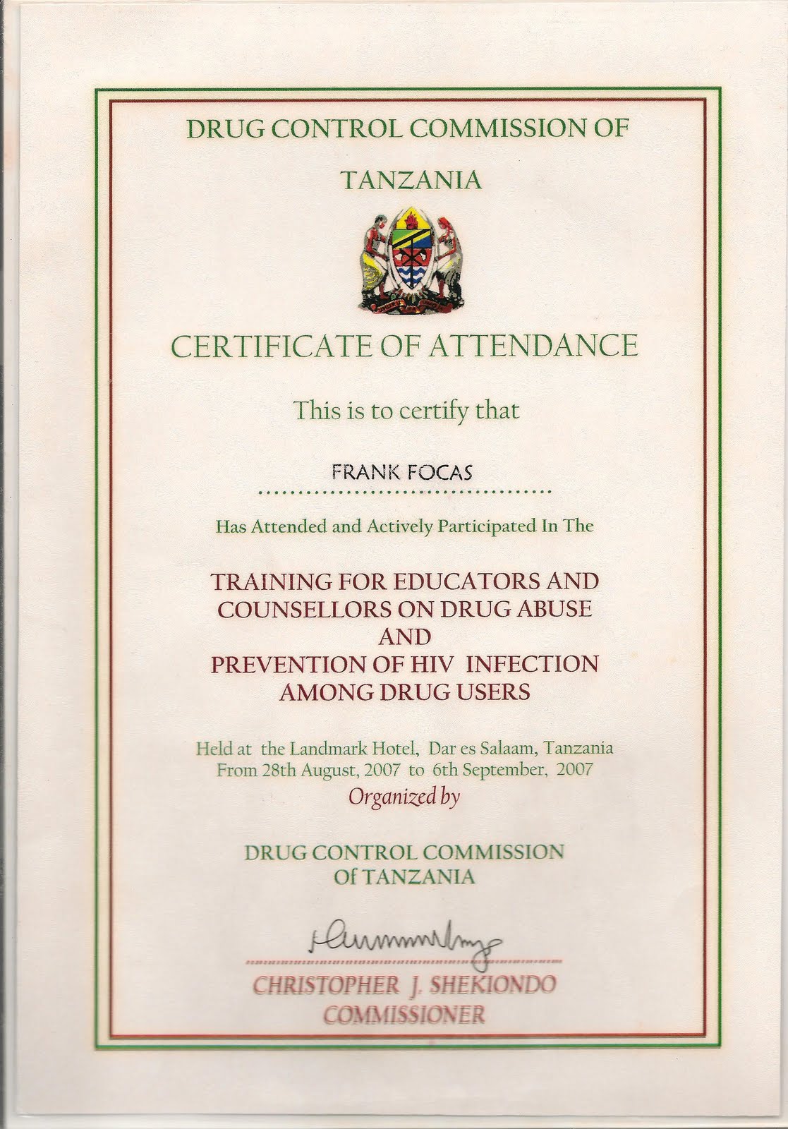 Professional Tourguide School-Graduate: 56. Frank Focus Minja, Graduate.