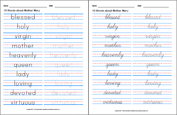 That Resource Site: May 17 - 10 Words about Mary and the Rosary Copywork