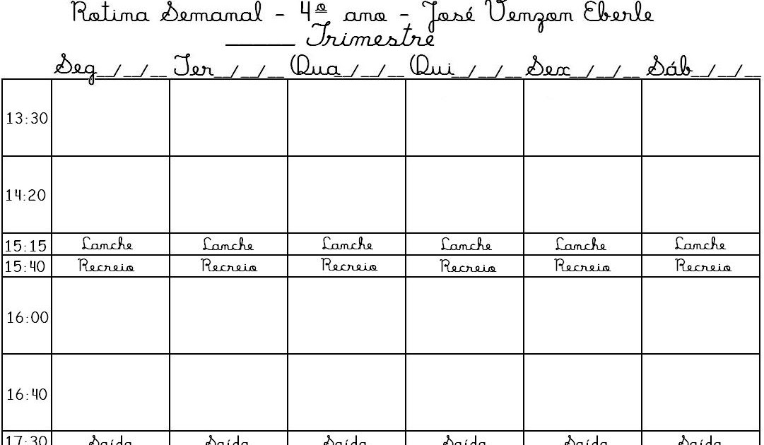 Planilha Semanal De Rotina