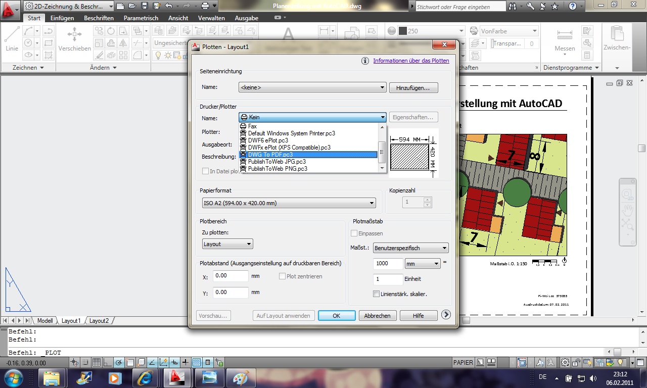 Studium an der TU KL: Übung 6: Planerstellung mit AutoCAD