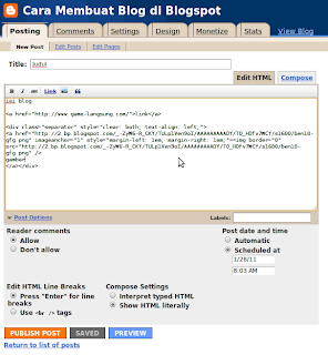 Cara Membuat Post Baru di blogspot - Panduan Cara Membuat Blog