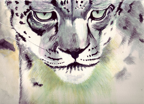 Snow Leopard Watercolor Painting