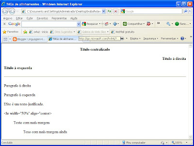 Linguagem HTML: EXEMPLOS