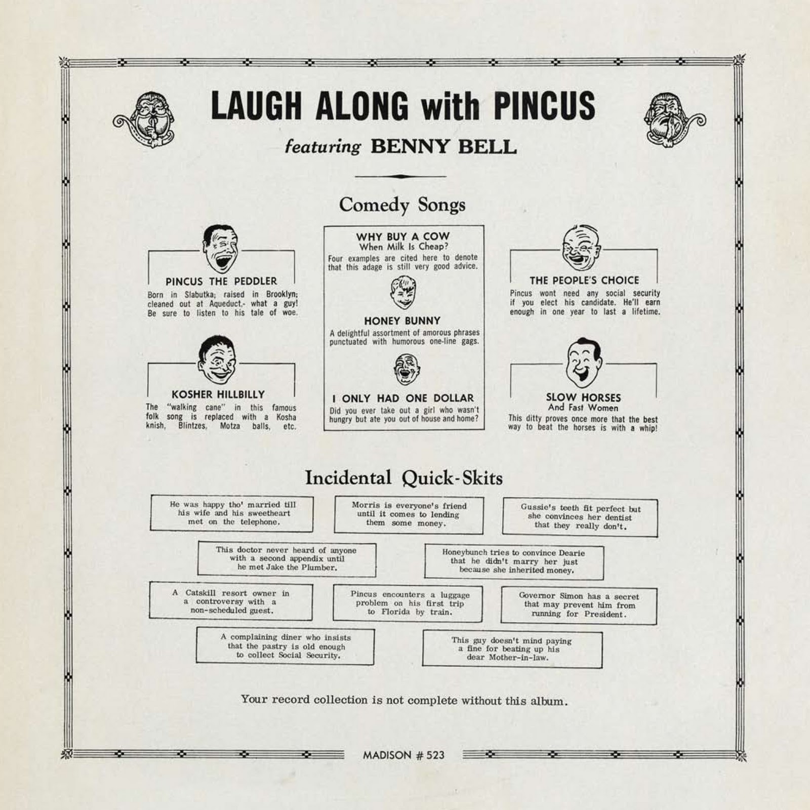 Vintage Stand-up Comedy: Benny Bell - Laugh Along With Pincus
