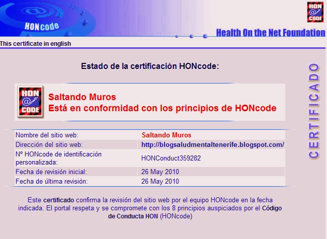 SALTANDO MUROS: Certificado HONcode