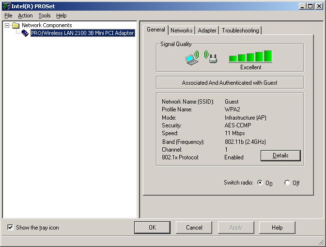 Web Notebook: Using WPA2 with Intel Wireless LAN 2100