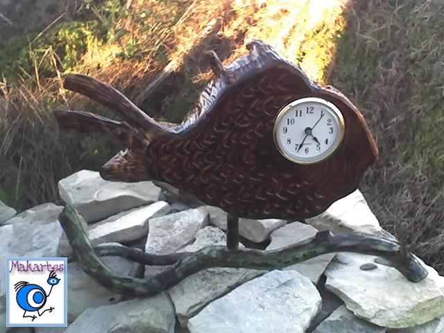 --Makartes--: Reloj pez pirograbado, Fish Clock Pyrography