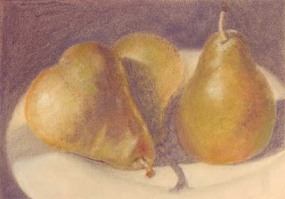 all things paper: Pan Pastel painting of pears on a plate...