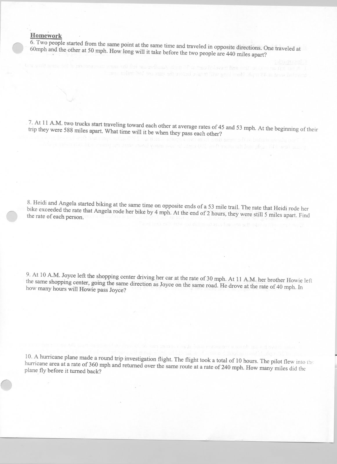 Mr. Napoli's Algebra: Aim: Review all motion problems