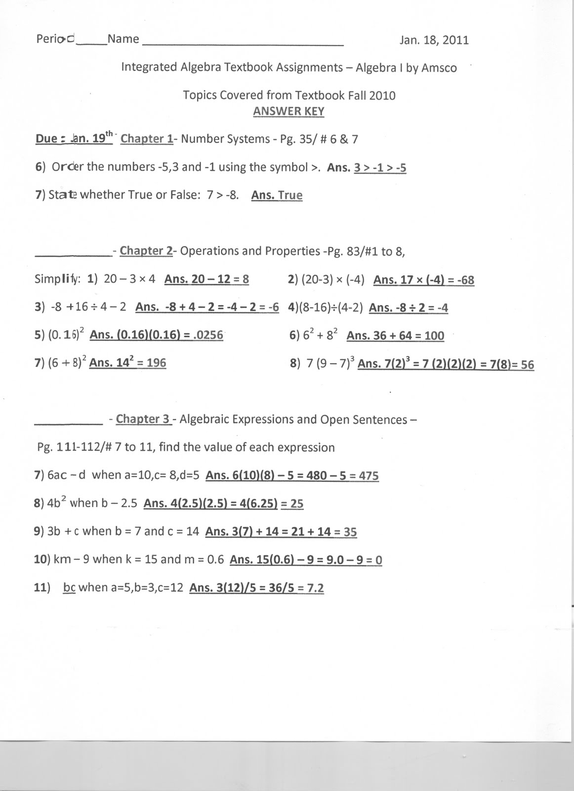 Mr. Napoli's Algebra: Aim; Midterm Review Answer Key For Text Book Problems Mr. Napoli's Algebra: Aim; Midterm Review Answer Key For Text Book Problems