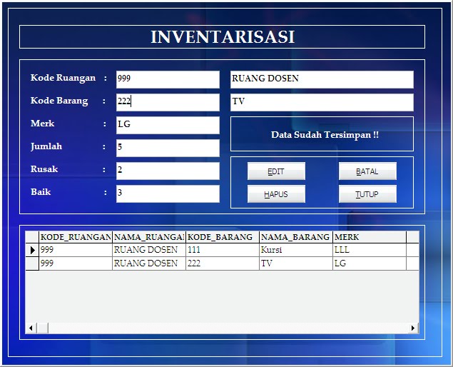 Program Inventarisasi Barang [Visual Basic] - Update Artikel