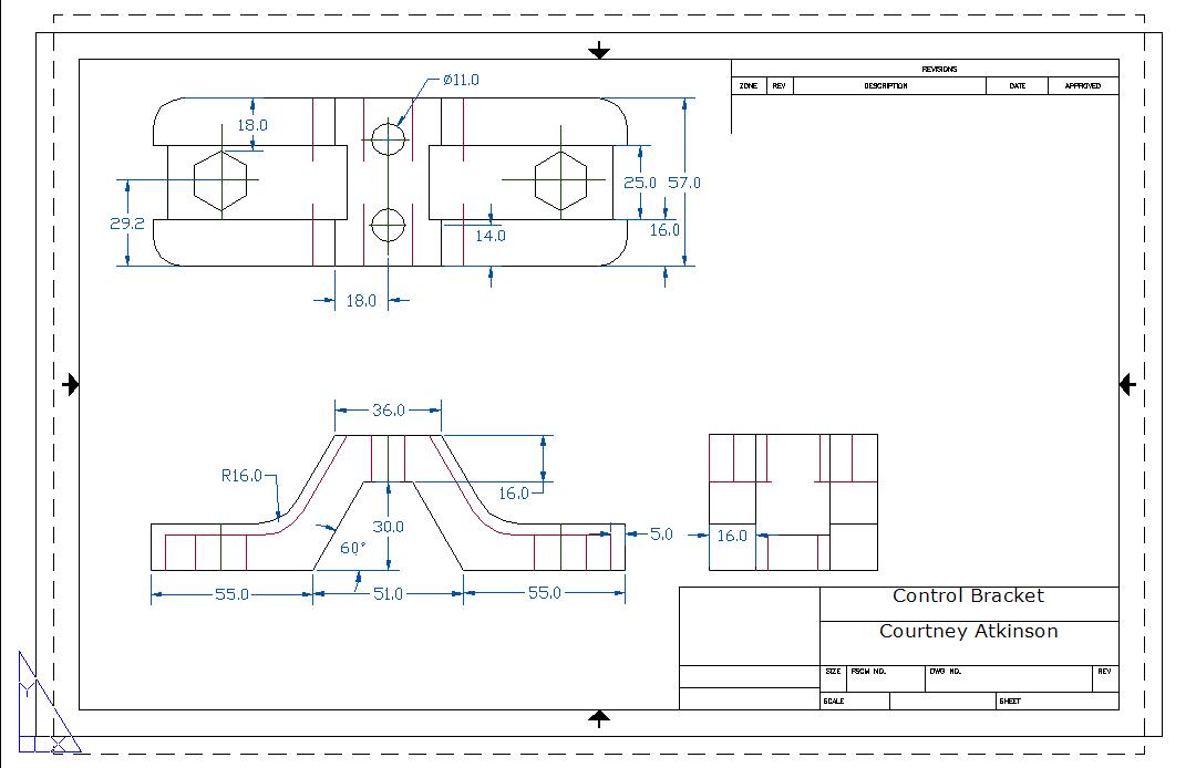 Technological Design: Control Bracket Auto Cad Drawing