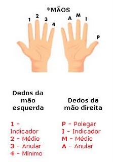 Núcleo de Violão/Bruno Cavalcante: Nomes dos dedos das mãos (para destros):