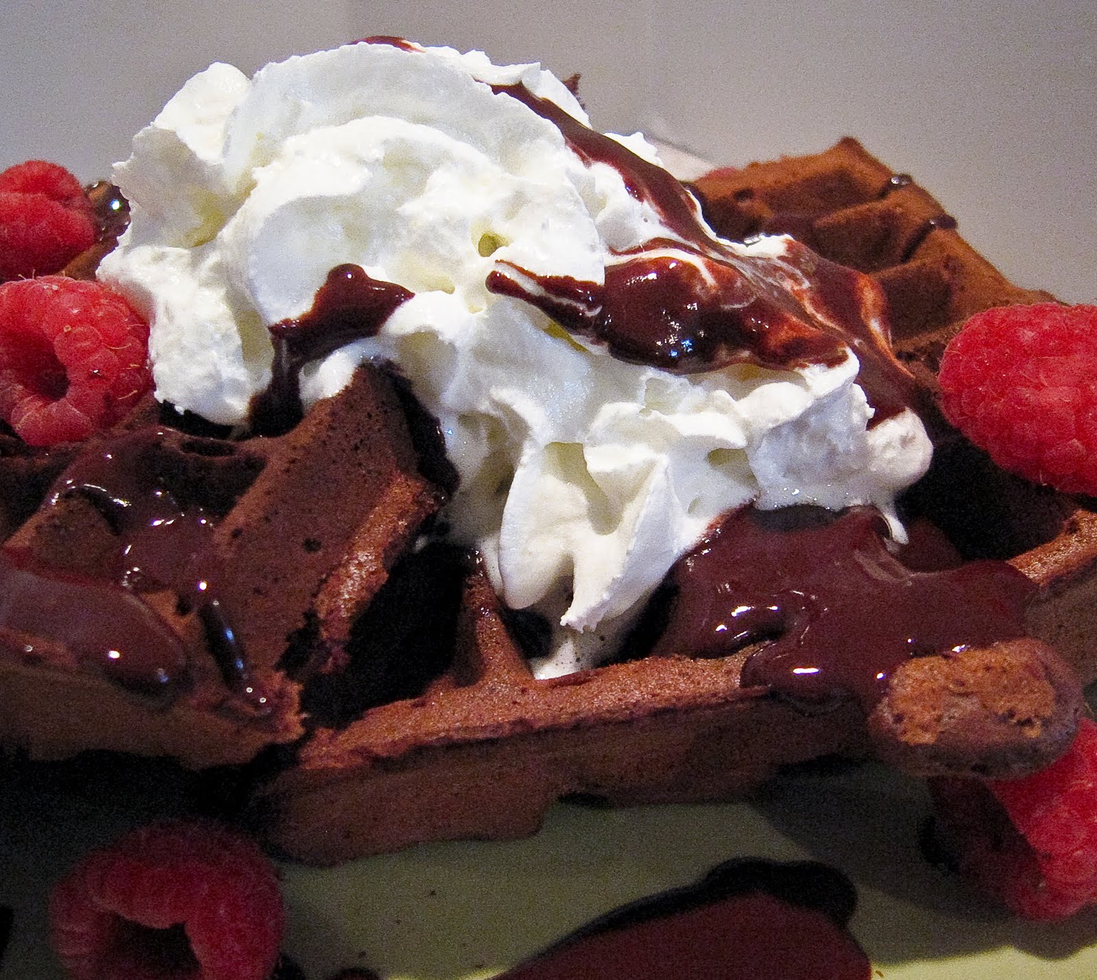 Chocolate Waffles Drizzled with Chocolate Sauce - The Spiced Life