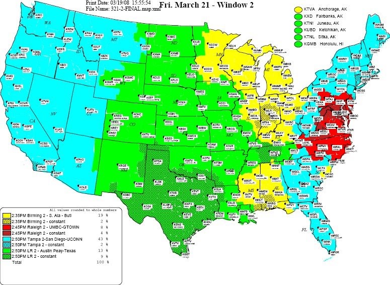 Awful Announcing: CBS Coverage Maps For Friday