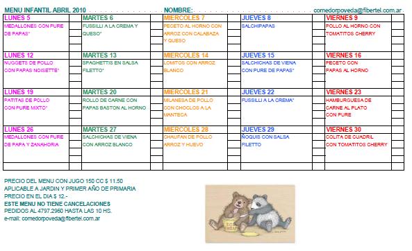 COMEDOR: MENU INFANTIL