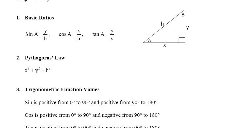 Trignometry formulas | BASIC CHEMICAL ENGINEERING OPERATIONS