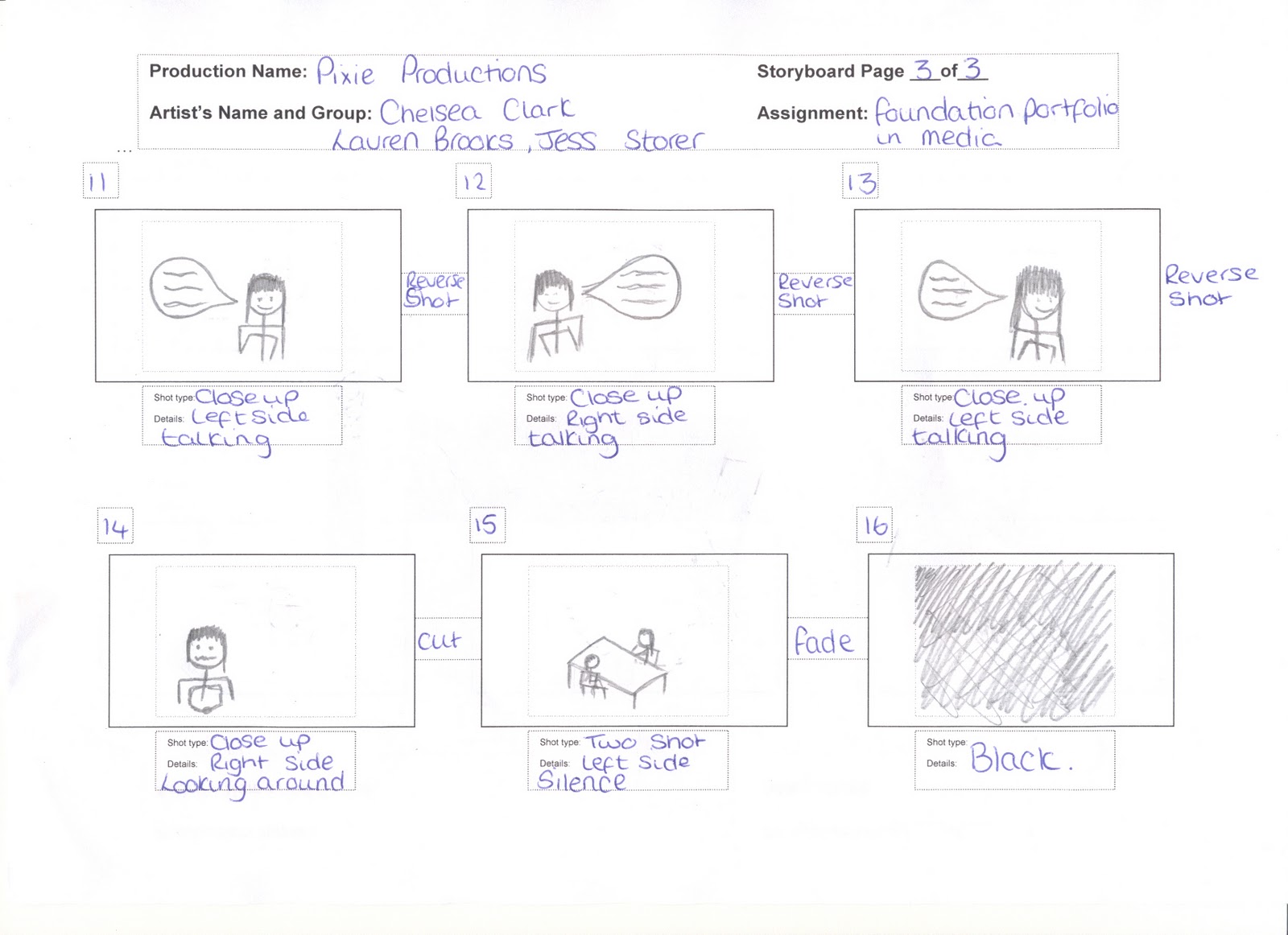 Pixie Productions: Storyboard - continuity