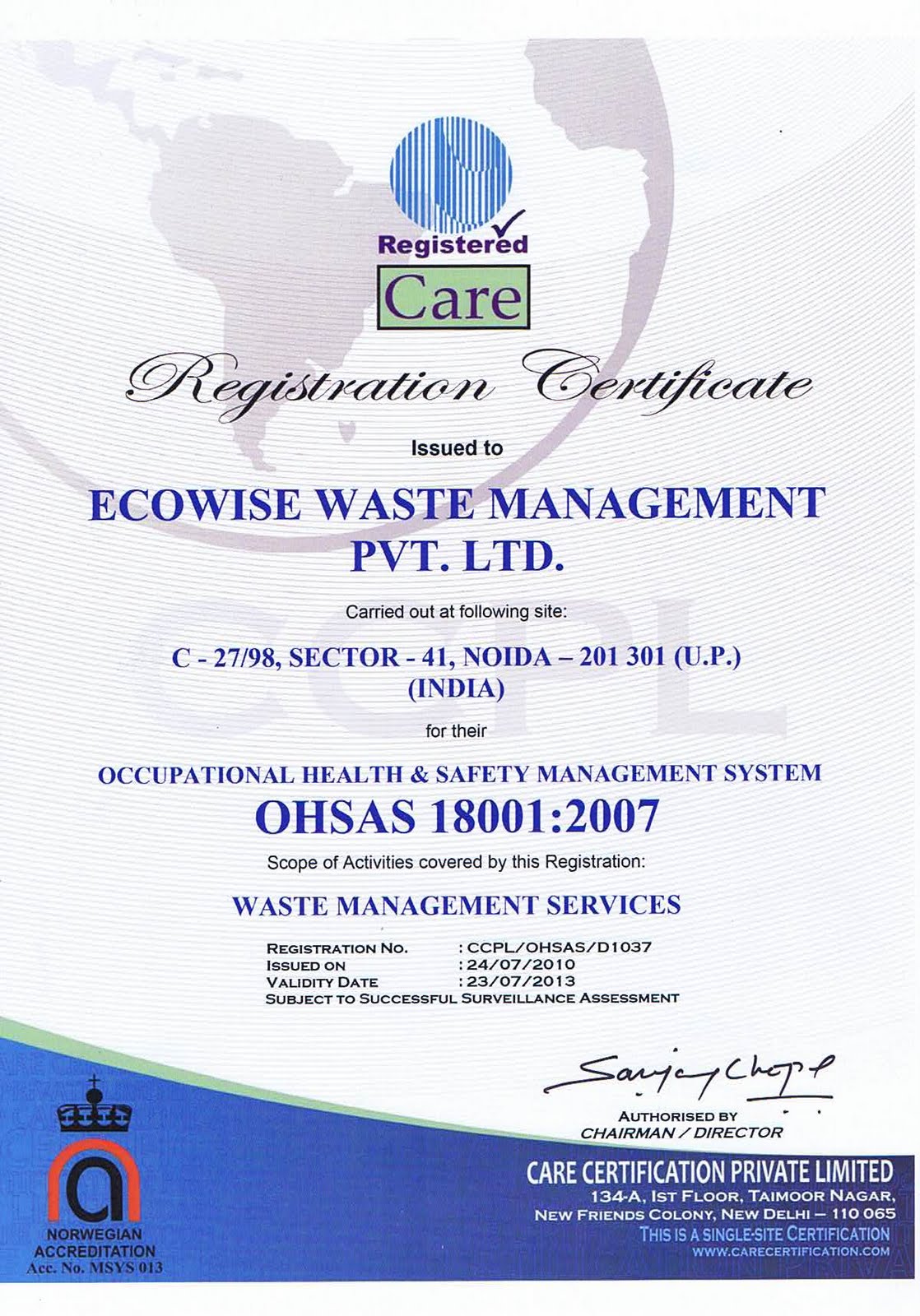 ECO WISE WASTE MANAGEMENT: ISO Certifications