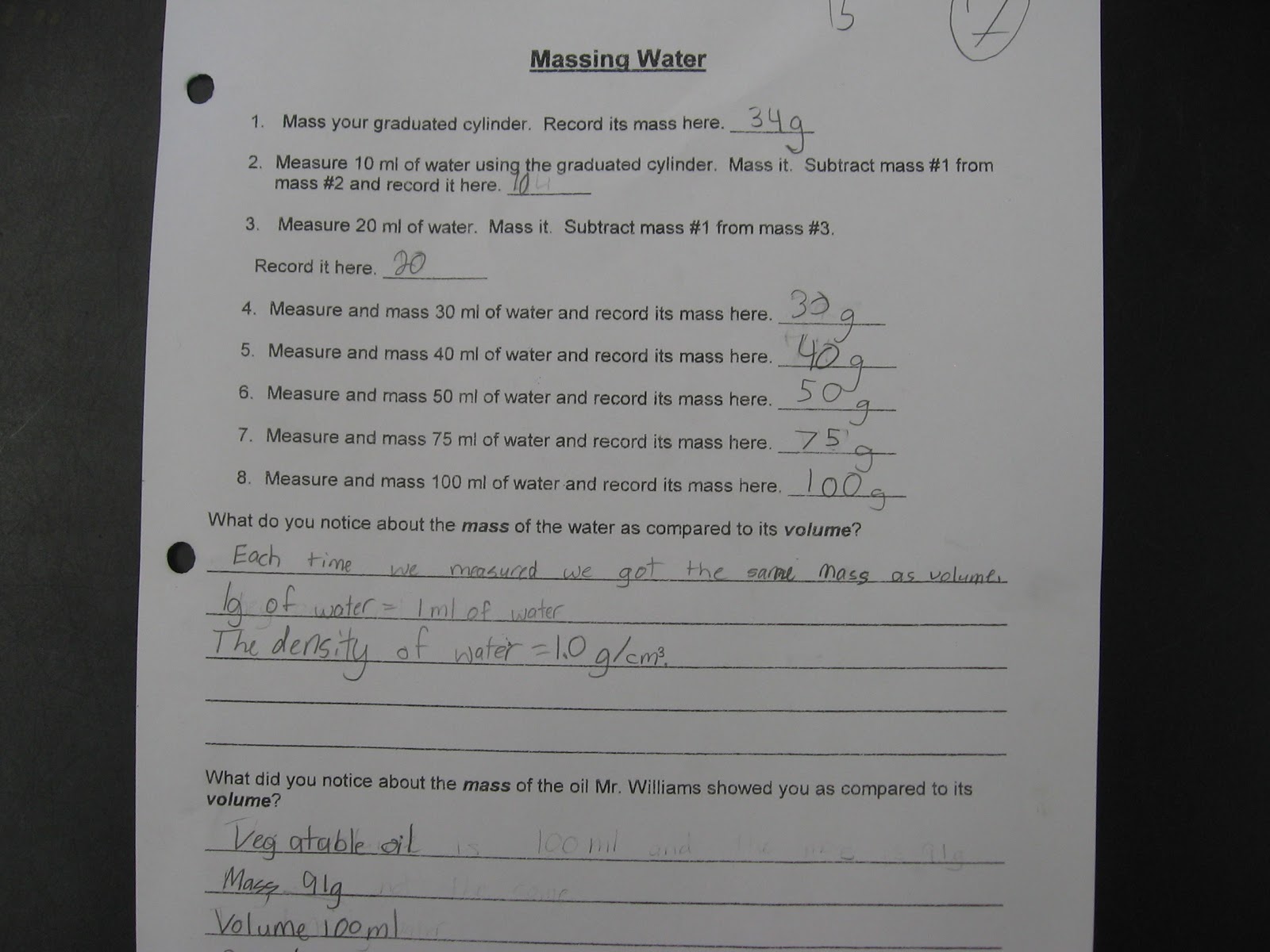 Mr. Williams 6th Grade Science Blog: Determining Density