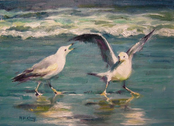 Small Oil Paintings: Surfside Beach Seagulls - SOLD