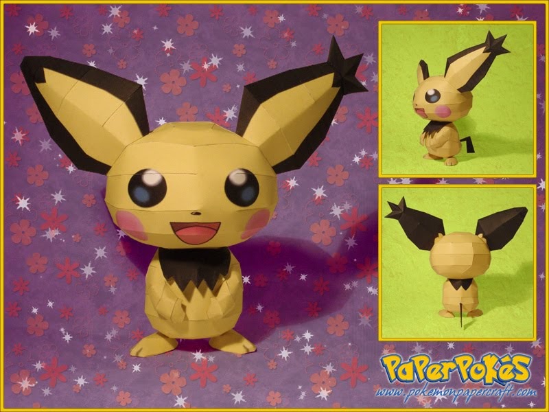 Paperpokés - Pokémon Papercraft: PIKACHU-COLORED and SPIKY-EARED PICHU